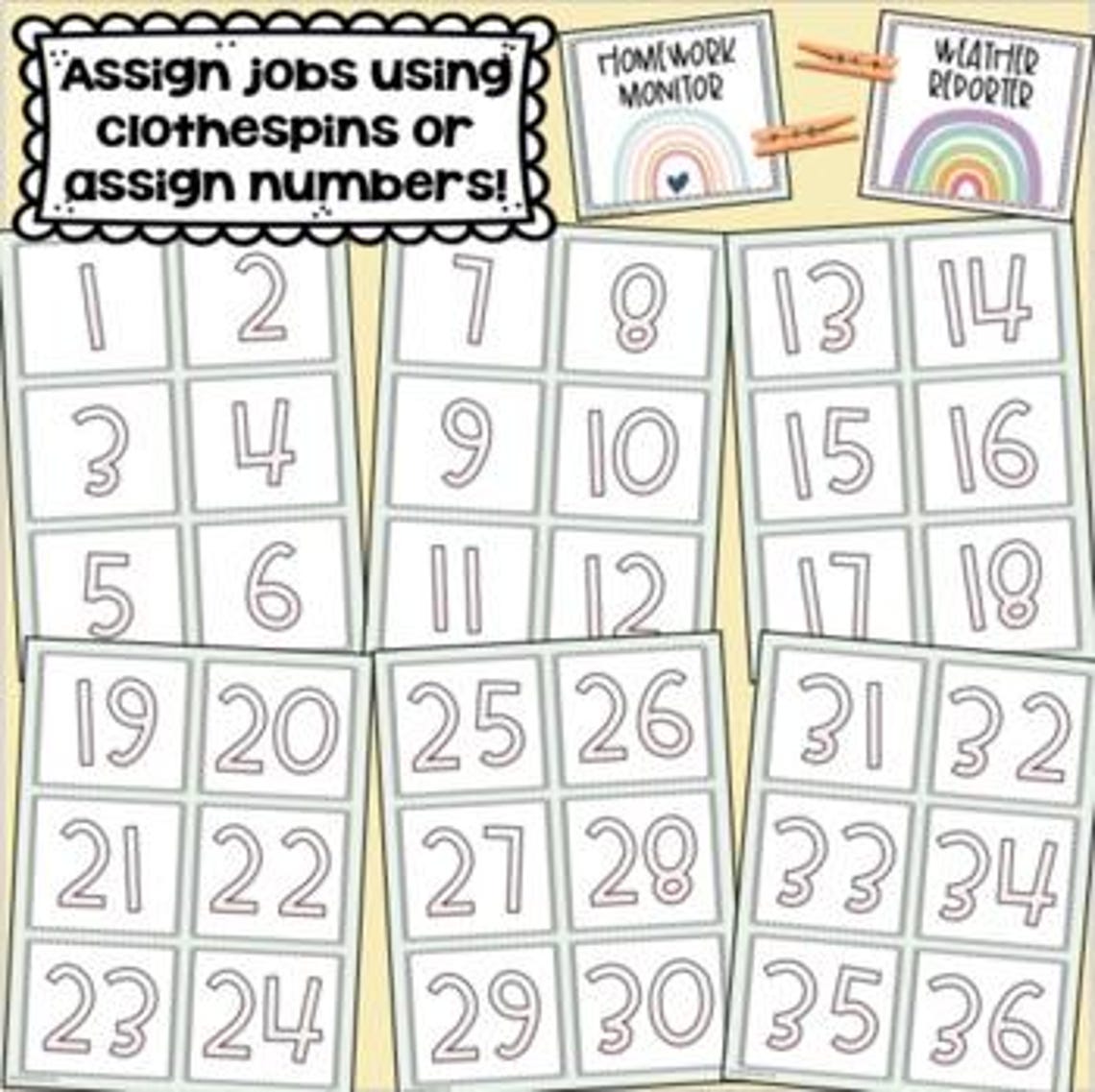 Classroom Jobs Helpers Chart Labels Signs Boho Muted Rainbow Theme ...