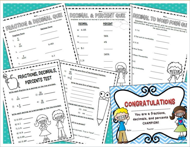 Fraction, Decimal, and Percent (activities, Student Sheets, Assessments ...