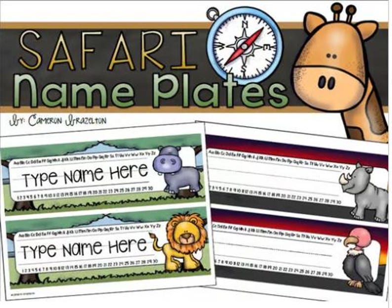 Name Tags Plates Desk Labels Jungle Safari Theme Editable INSTANT ...