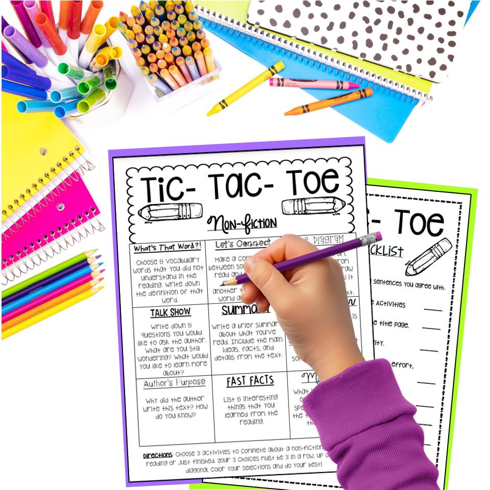 Reading Response Non Fiction Tic Tac Toe Menu Choice Board Instant ...