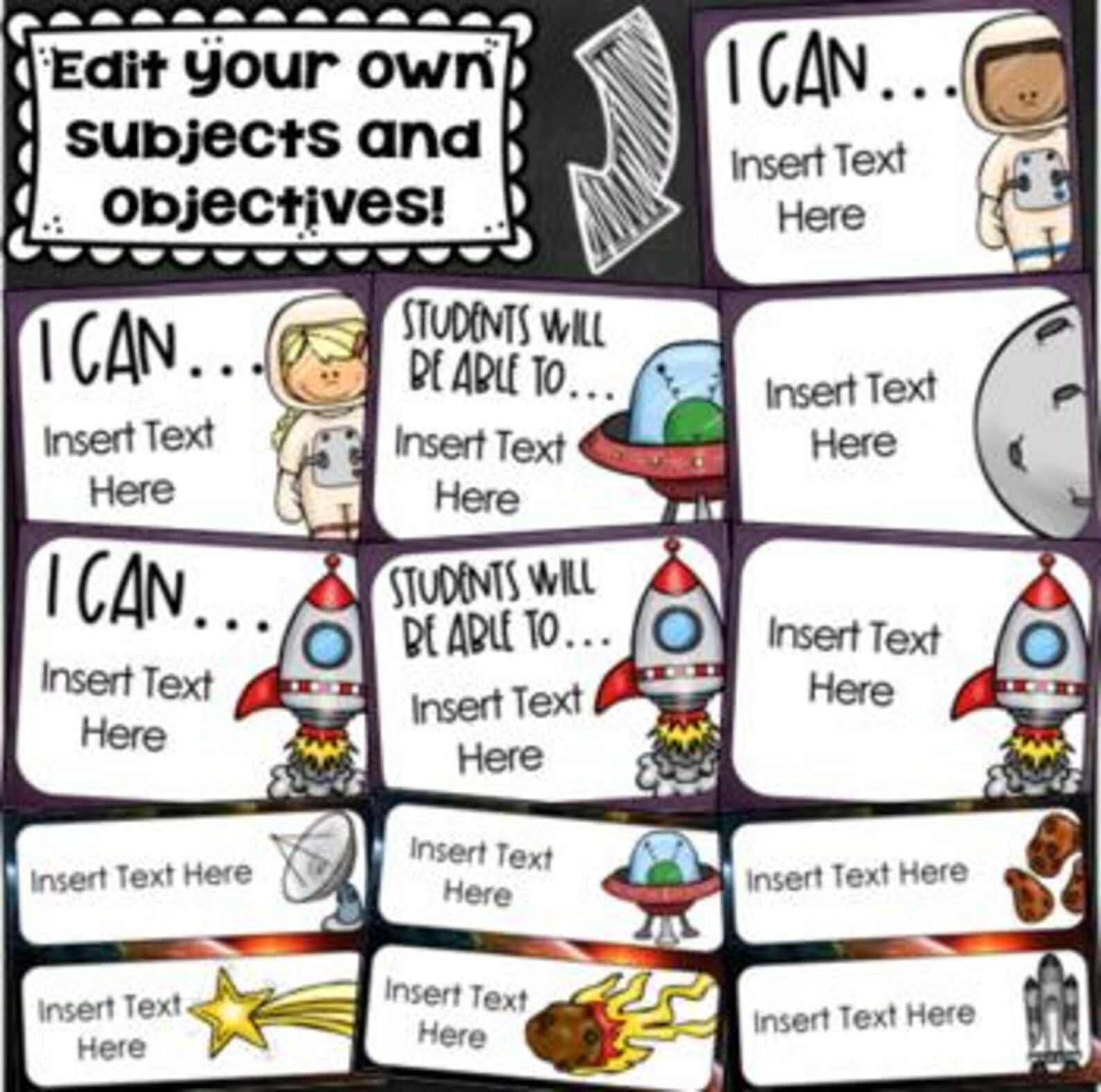 Learning Targets Bulletin Board Objectives Posters Outer Space Editable ...