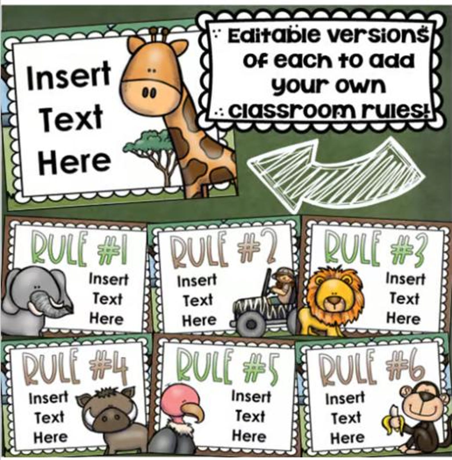 Classroom Rules Posters EDITABLE Back to School Jungle Safari Theme ...