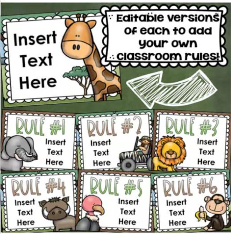 Classroom Rules Posters EDITABLE Back to School Jungle Safari Theme ...