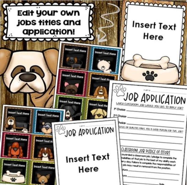 Classroom Jobs Helpers Chart Labels Signs Dog Theme EDITABLE INSTANT ...