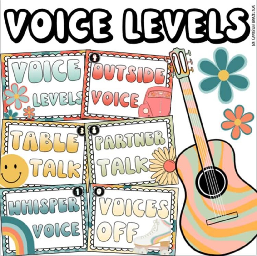 Voice Level Chart Posters Classroom Management Groovy Retro Vibes Theme ...