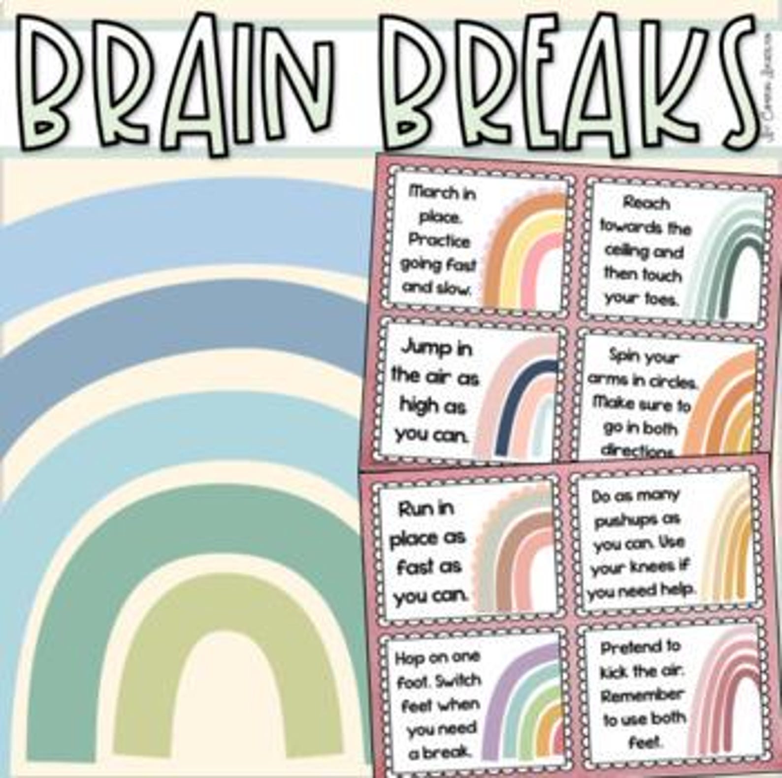 Brain Breaks Movement Cards Boho Modern Rainbow Theme INSTANT DOWNLOAD ...
