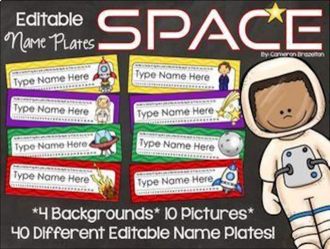 Name Tags Plates Desk Labels Outer Space Theme Editable INSTANT ...