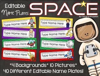 Name Tags Plates Desk Labels Outer Space Theme Editable INSTANT ...