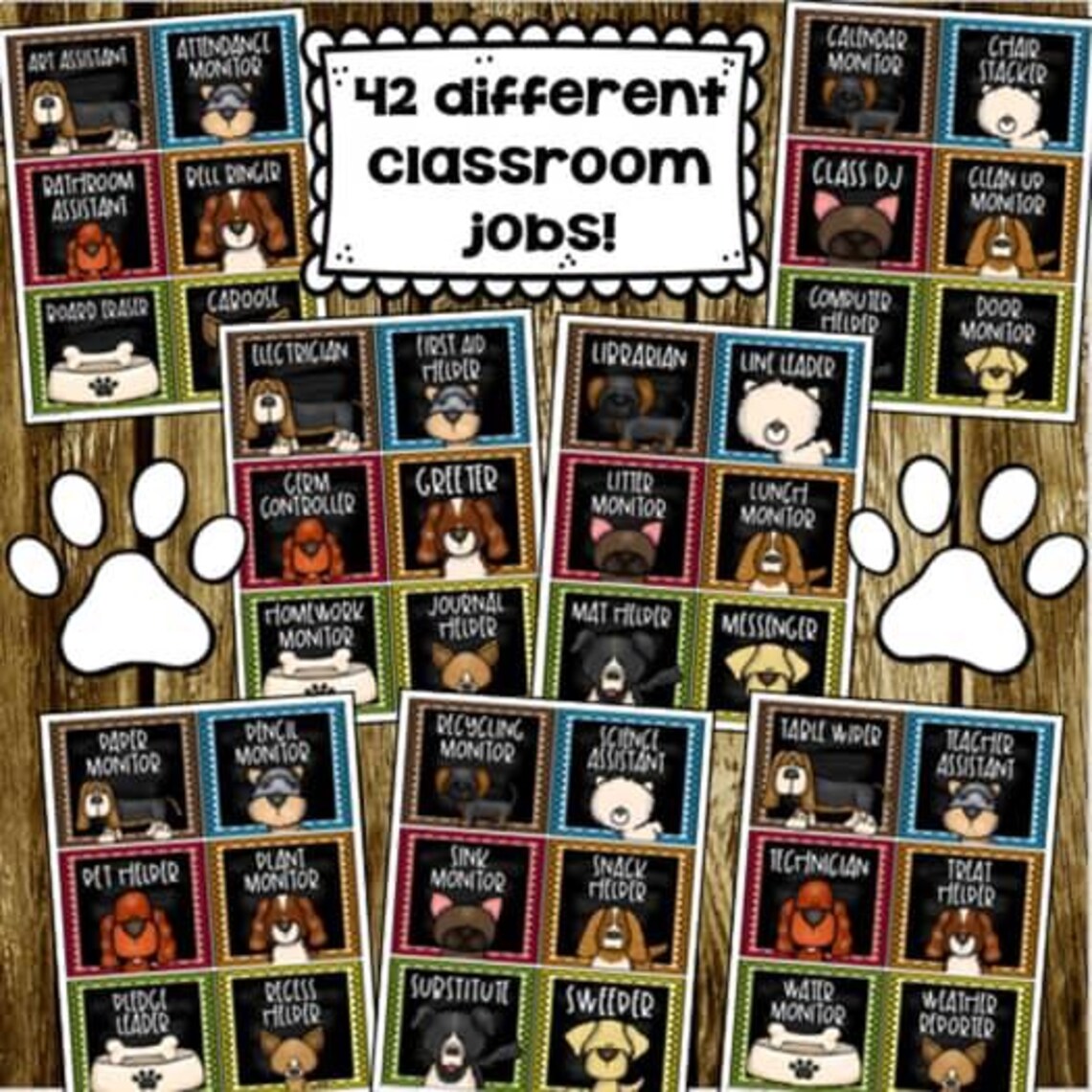 Classroom Jobs Helpers Chart Labels Signs Dog Theme EDITABLE INSTANT ...