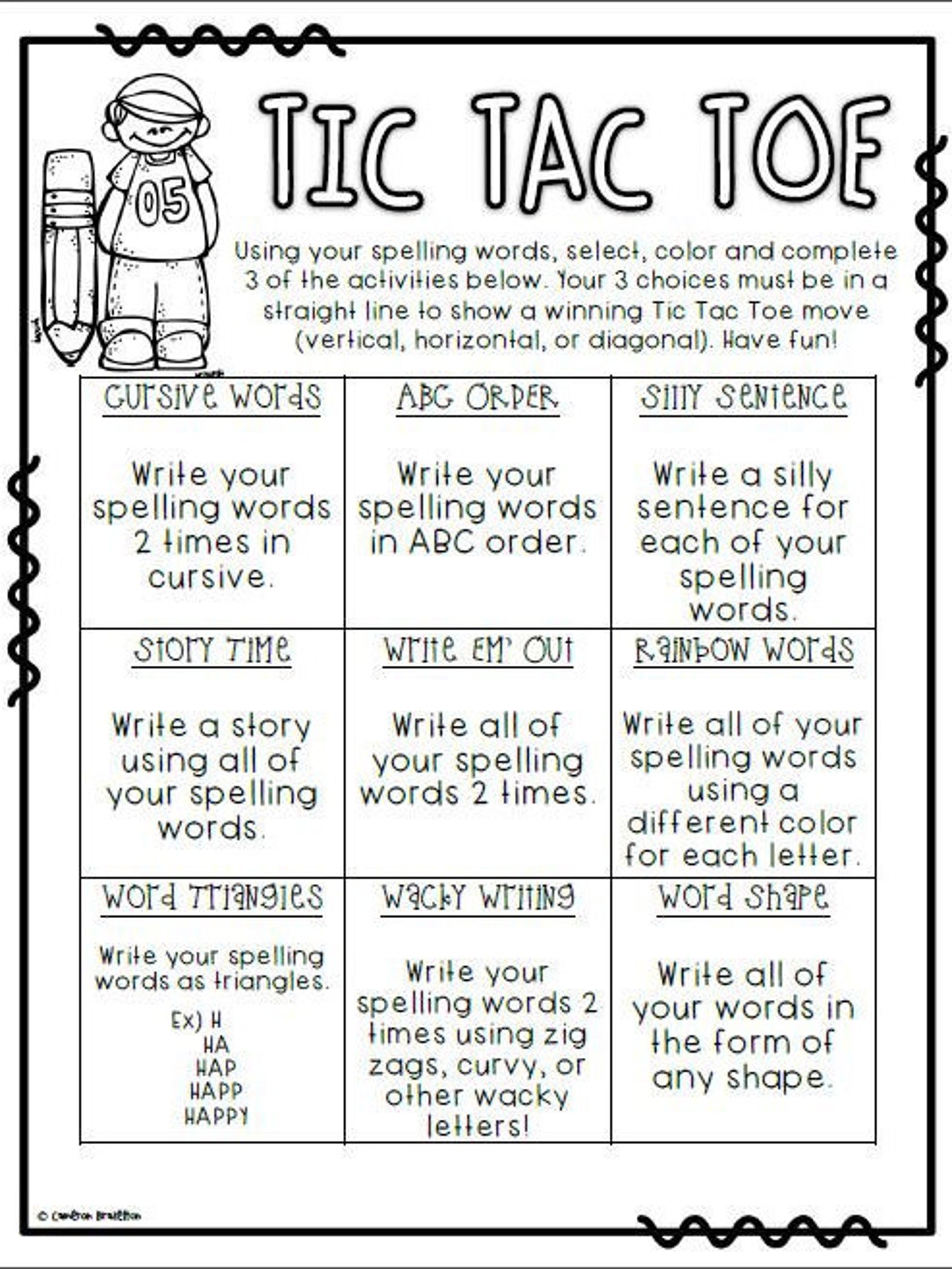 Spelling Homework Activities task Cards, Choice Boards, Tic Tac Toe - Etsy