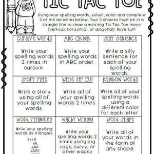 Spelling Homework Activities task Cards, Choice Boards, Tic Tac Toe - Etsy