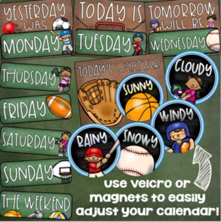 Calendar Set Classroom Decor Back to School Sports Teamwork Theme ...
