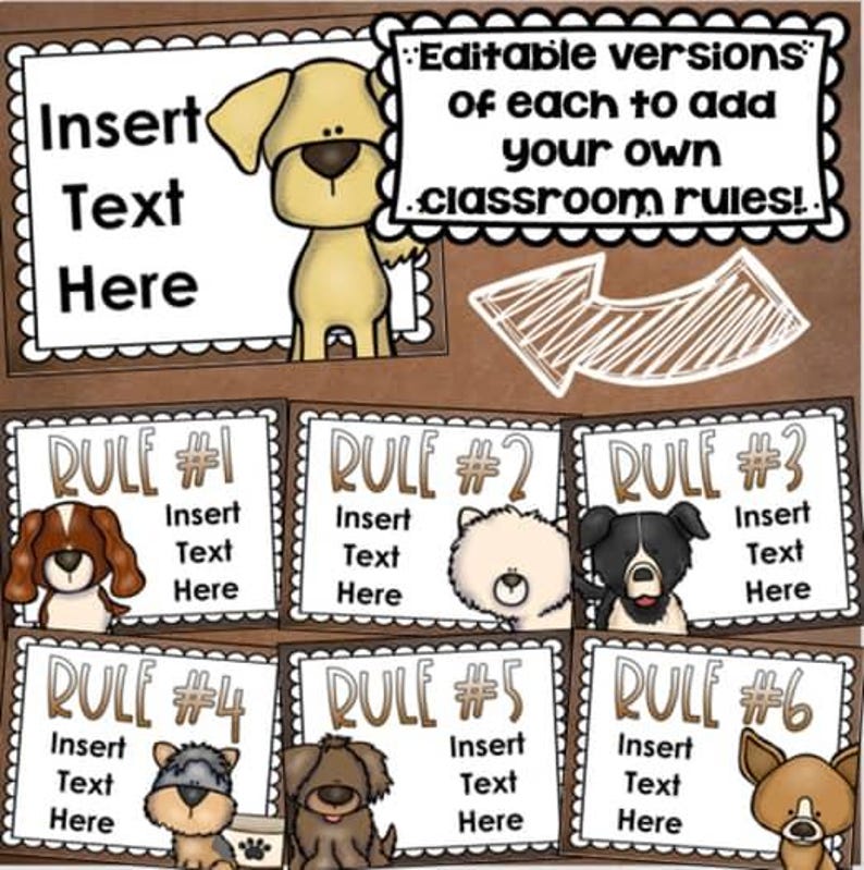 Classroom Rules Posters EDITABLE Back to School Dog Theme INSTANT ...