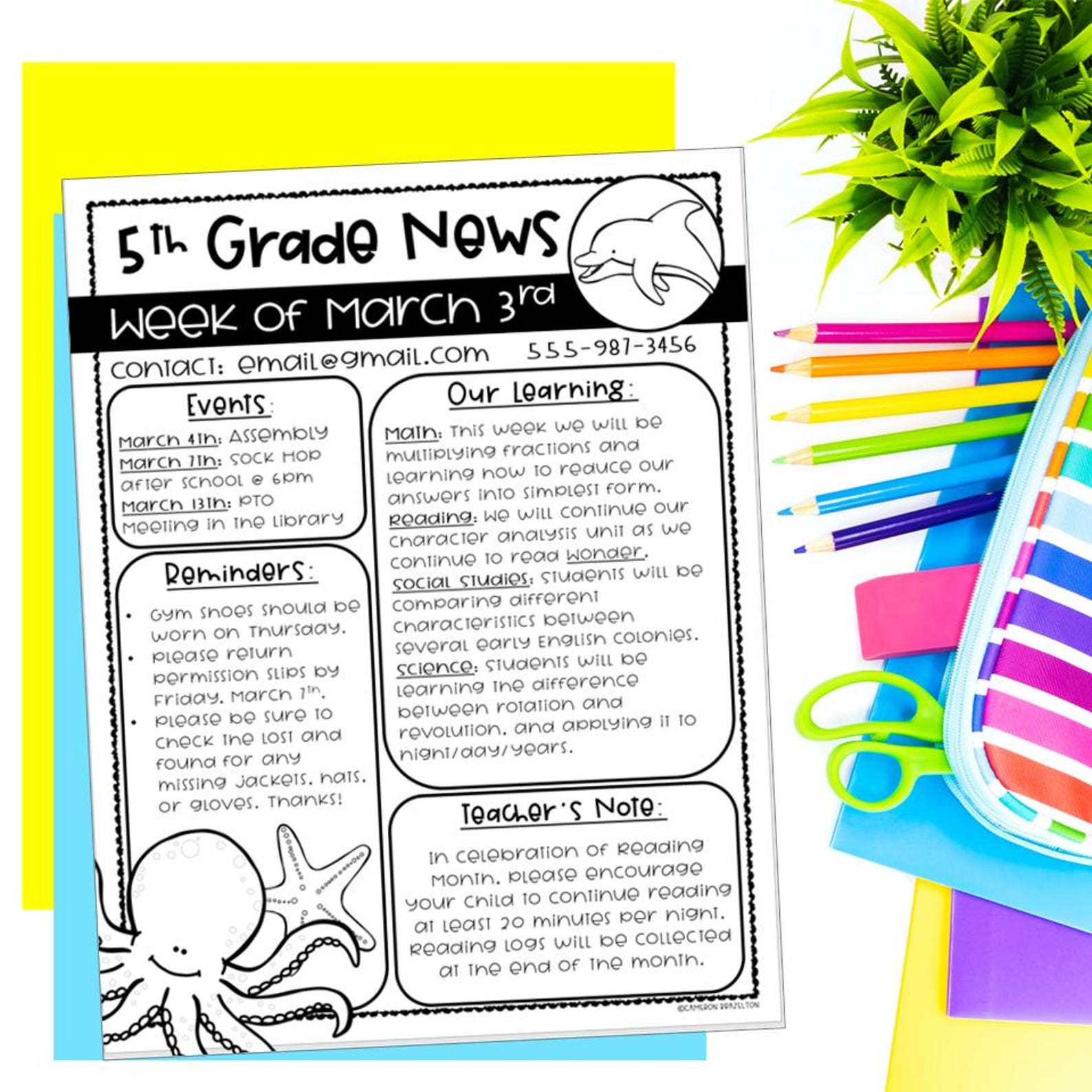 Weekly Classroom Newsletter Template Ocean Under the Sea Theme EDITABLE ...
