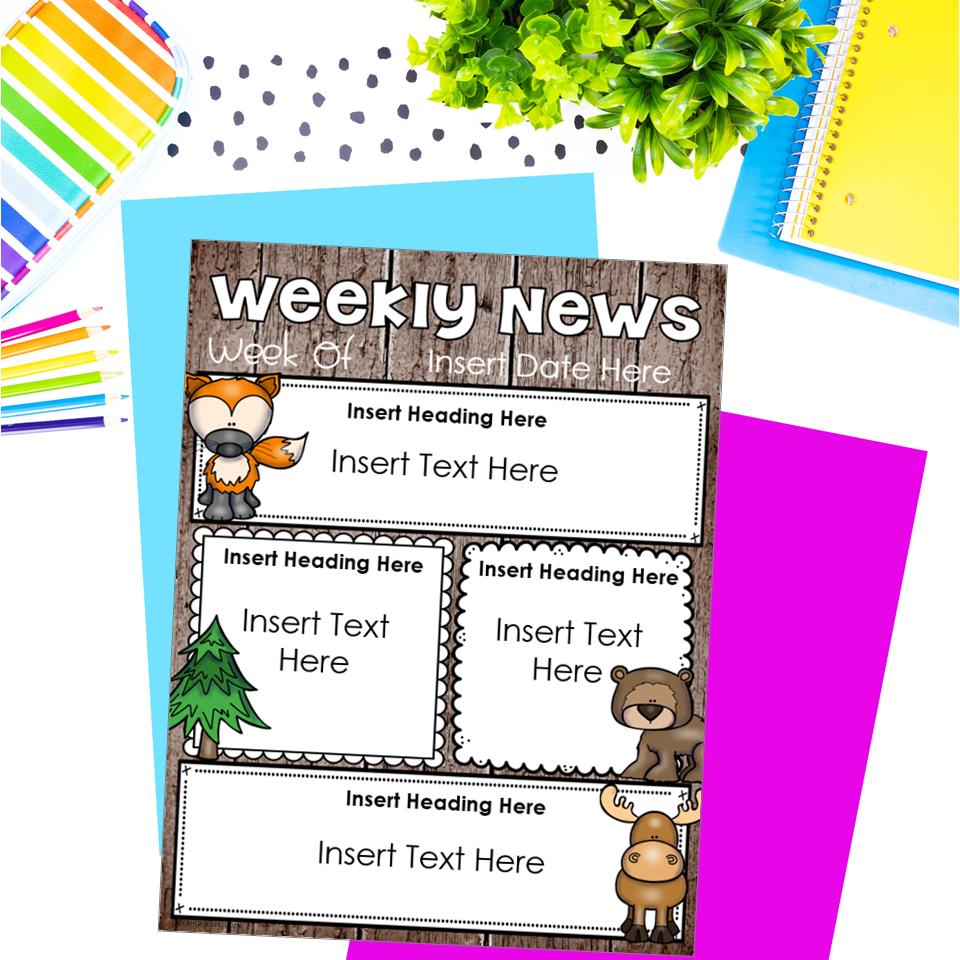 Weekly Newsletter Template Editable Woodland Animals Theme INSTANT ...