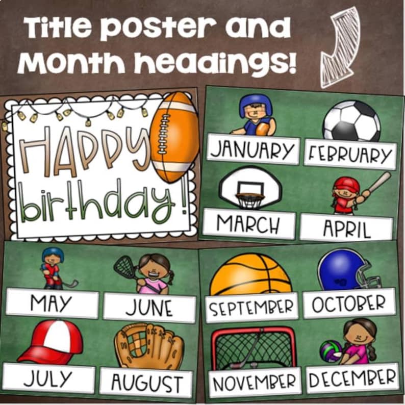 Happy Birthday Bulletin Board Display Posters Sports Teamwork Theme ...