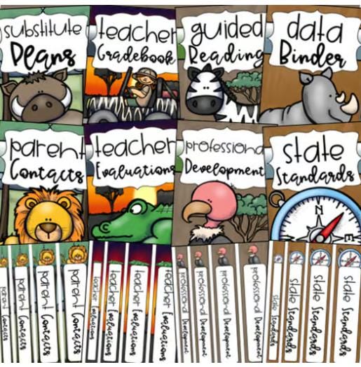 Binder Covers and Spines Teacher Planner Editable Jungle Safari Theme ...