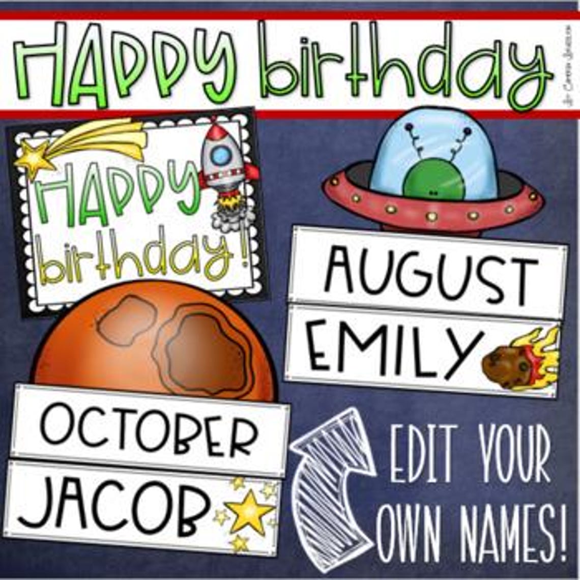 Happy Birthday Bulletin Board Display Posters Outer Space Theme ...