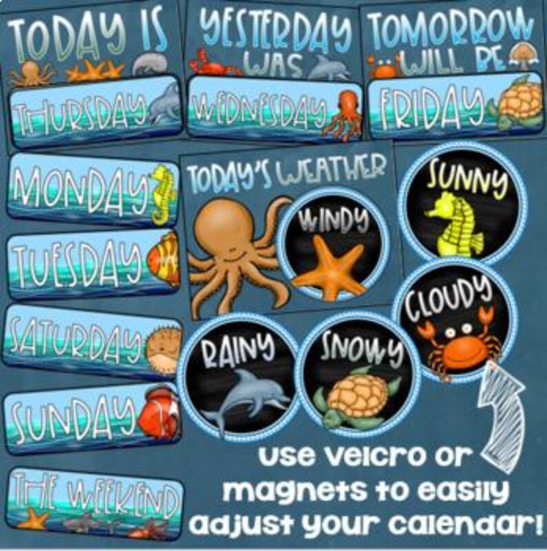 Calendar Set Classroom Decor Back to School Ocean Under the Sea ...