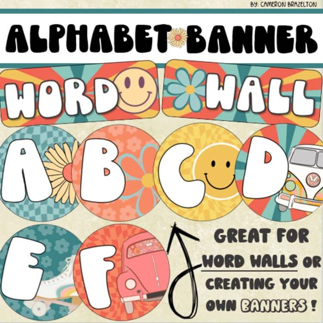 Word Wall Headers Alphabet Banner Posters Signs Groovy Retro Vibes ...