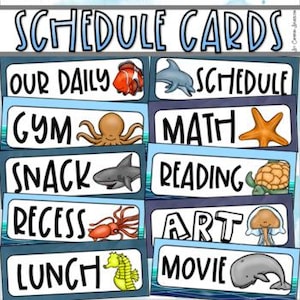 Daily Classroom Schedule Agenda Cards Ocean Under the Sea Theme ...