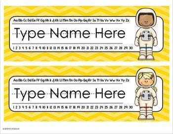 Name Tags Plates Desk Labels Outer Space Theme Editable INSTANT ...