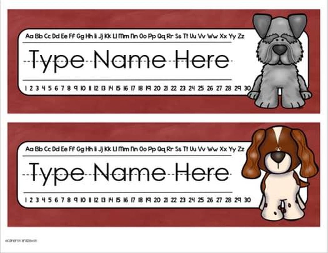Name Tags Plates Desk Labels Dog Theme Editable INSTANT DOWNLOAD - Etsy