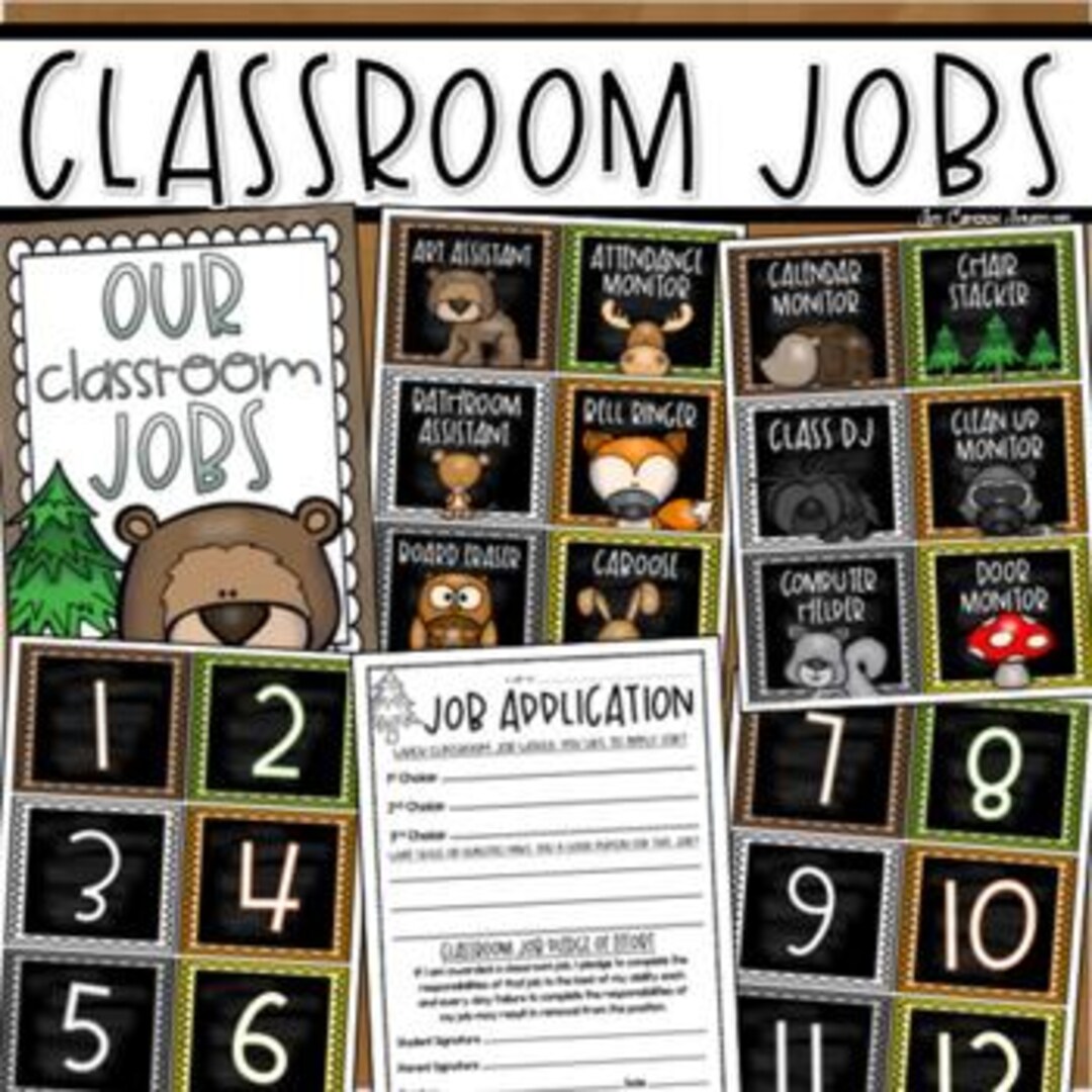 Classroom Jobs Helpers Chart Labels Signs Woodland Animals Forest Theme ...