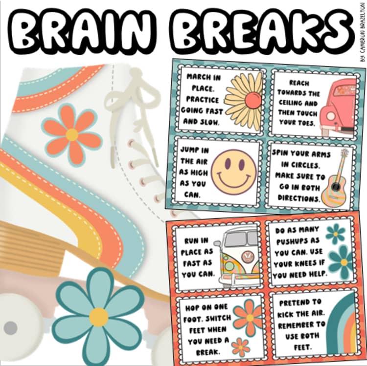 Brain Breaks Movement Cards Groovy Retro Vibes Theme INSTANT DOWNLOAD ...
