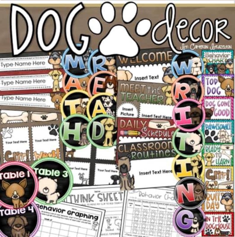 Dog Theme Class Decor Bundle (behavior Chart, Name Plates, Labels ...