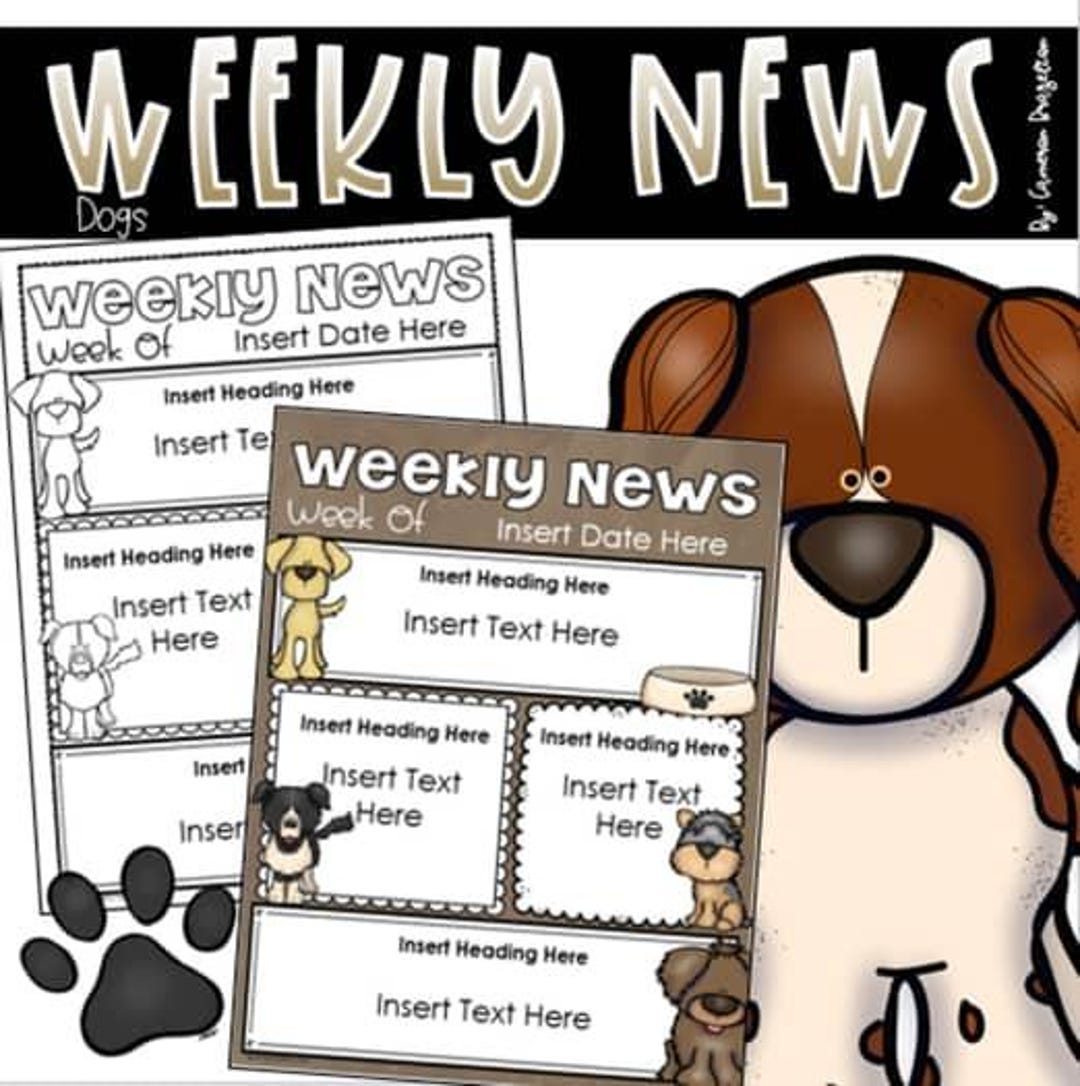 Weekly Newsletter Template Editable Dog Theme INSTANT DOWNLOAD - Etsy