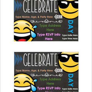 Emoji Smiley Happy Face Theme Birthday Party Invitation Editable ...