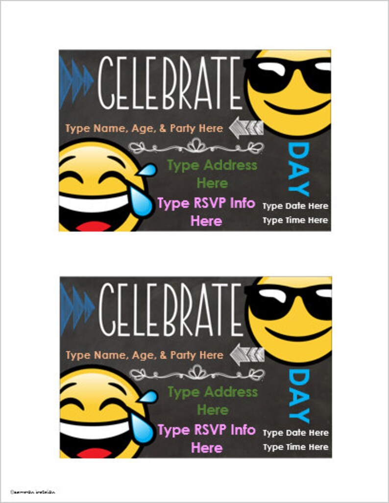 Emoji Smiley Happy Face Theme Birthday Party Invitation Editable ...