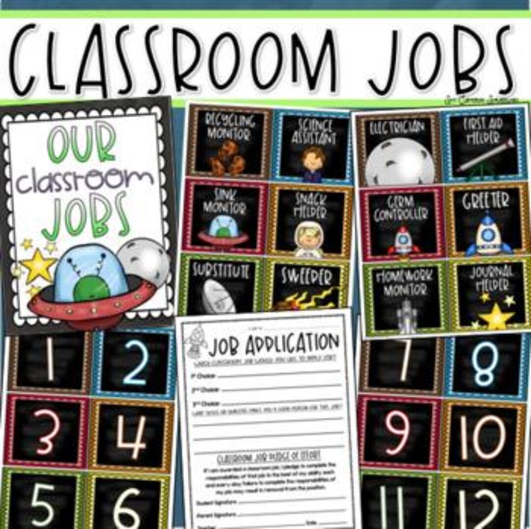 Classroom Jobs Helpers Chart Labels Signs Outer Space Theme EDITABLE ...