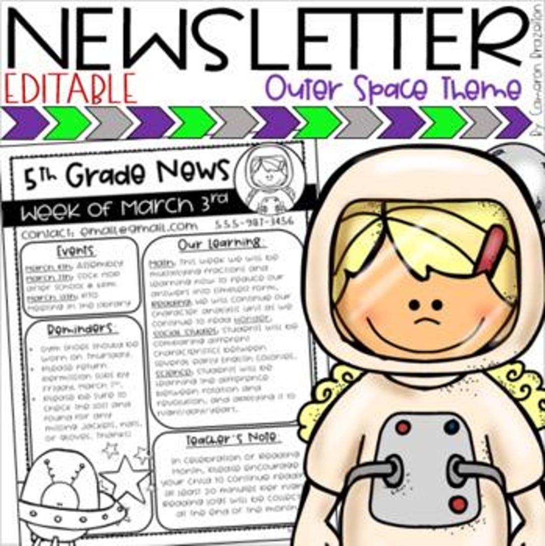 Weekly Classroom Newsletter Template Outer Space Theme EDITABLE INSTANT ...