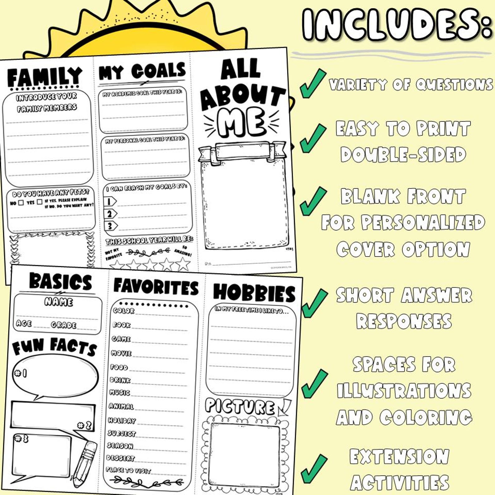 All About Me Brochure: Back to School Activity, Fun Worksheet (digital ...
