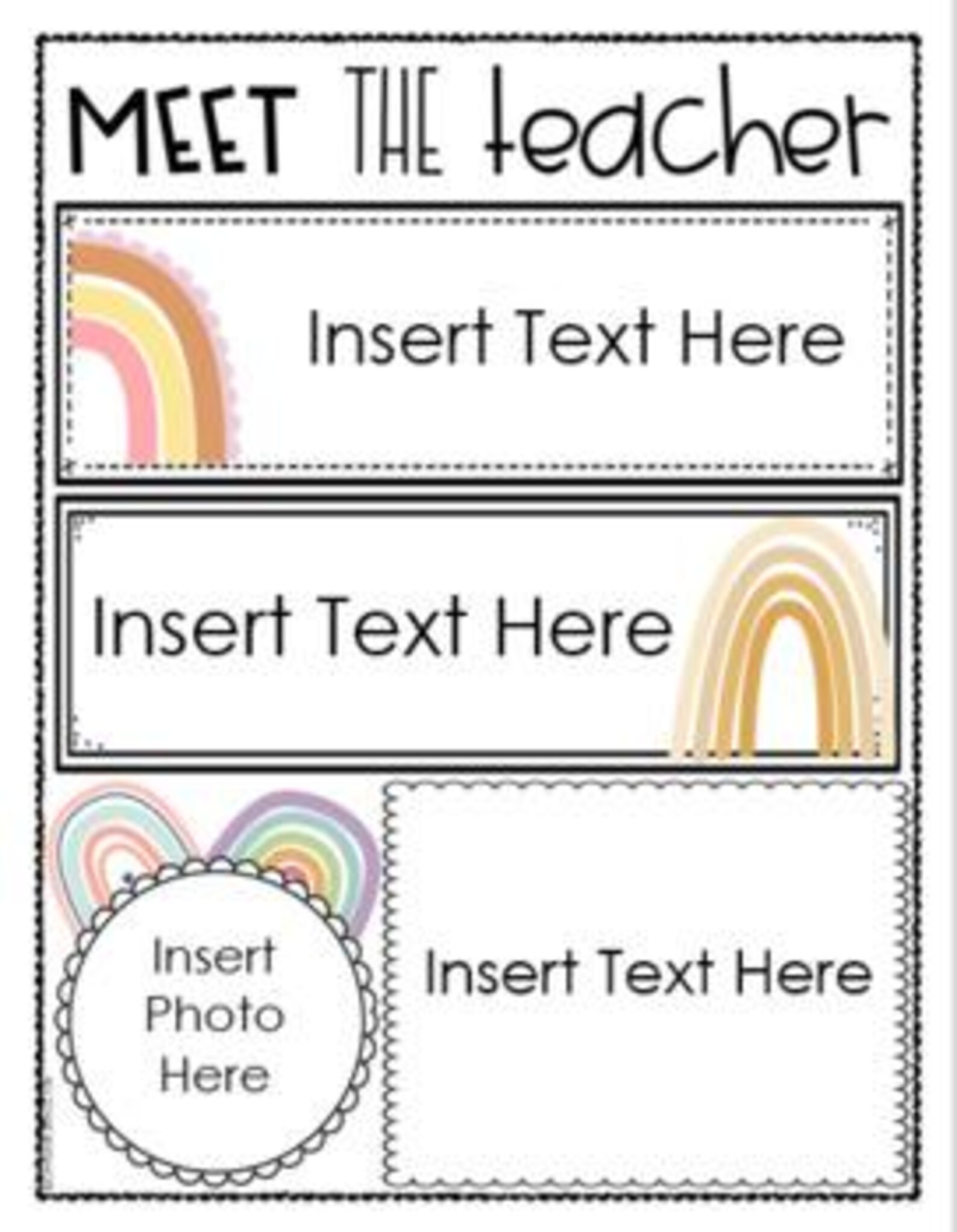 Meet the Teacher Handout: Boho Rainbow Theme (editable Instant Download ...
