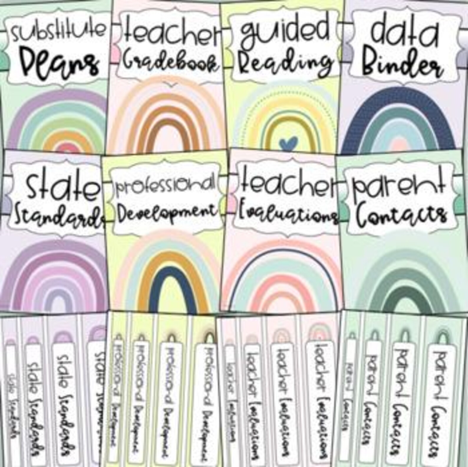 Binder Covers and Spines Teacher Planner Editable Boho Modern Muted ...