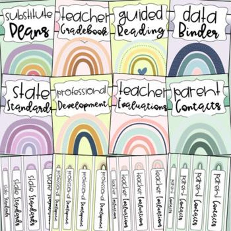 Binder Covers and Spines Teacher Planner Editable Boho Modern Muted ...