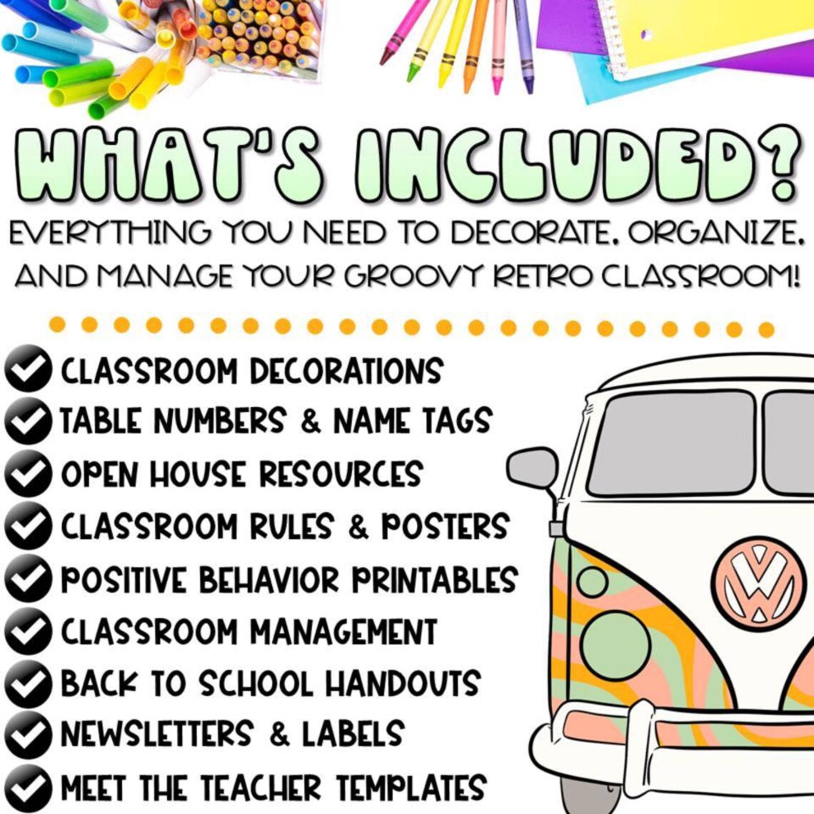 Groovy Retro Theme Back to School Class Decorations and Management Mega ...