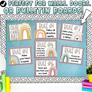 Classroom Rules Posters EDITABLE Back to School Boho Modern Rainbow ...