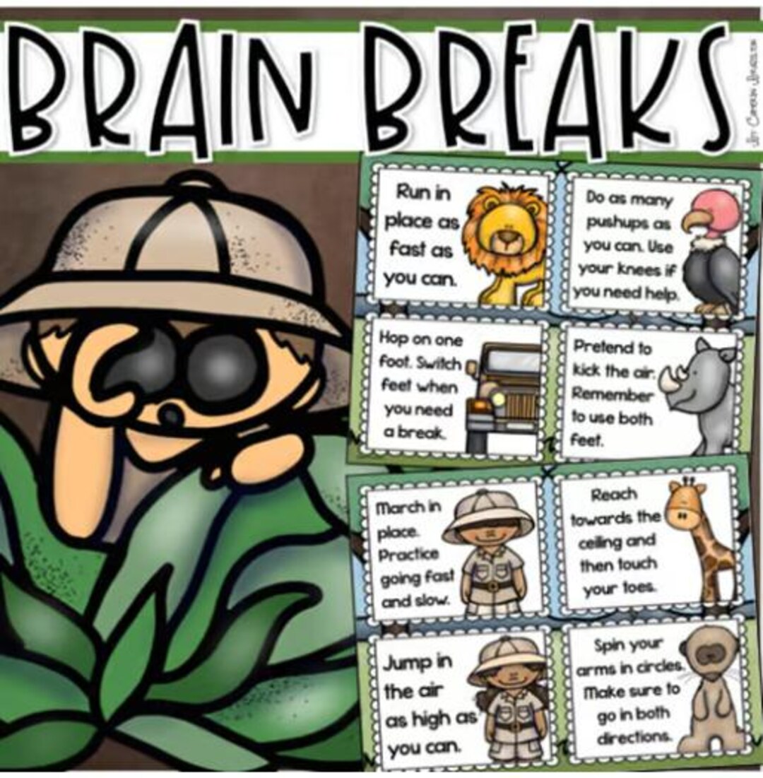 Brain Breaks Movement Cards Jungle Safari Theme - Etsy