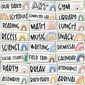 Daily Classroom Schedule Agenda Cards Boho Modern Muted Rainbow Theme ...