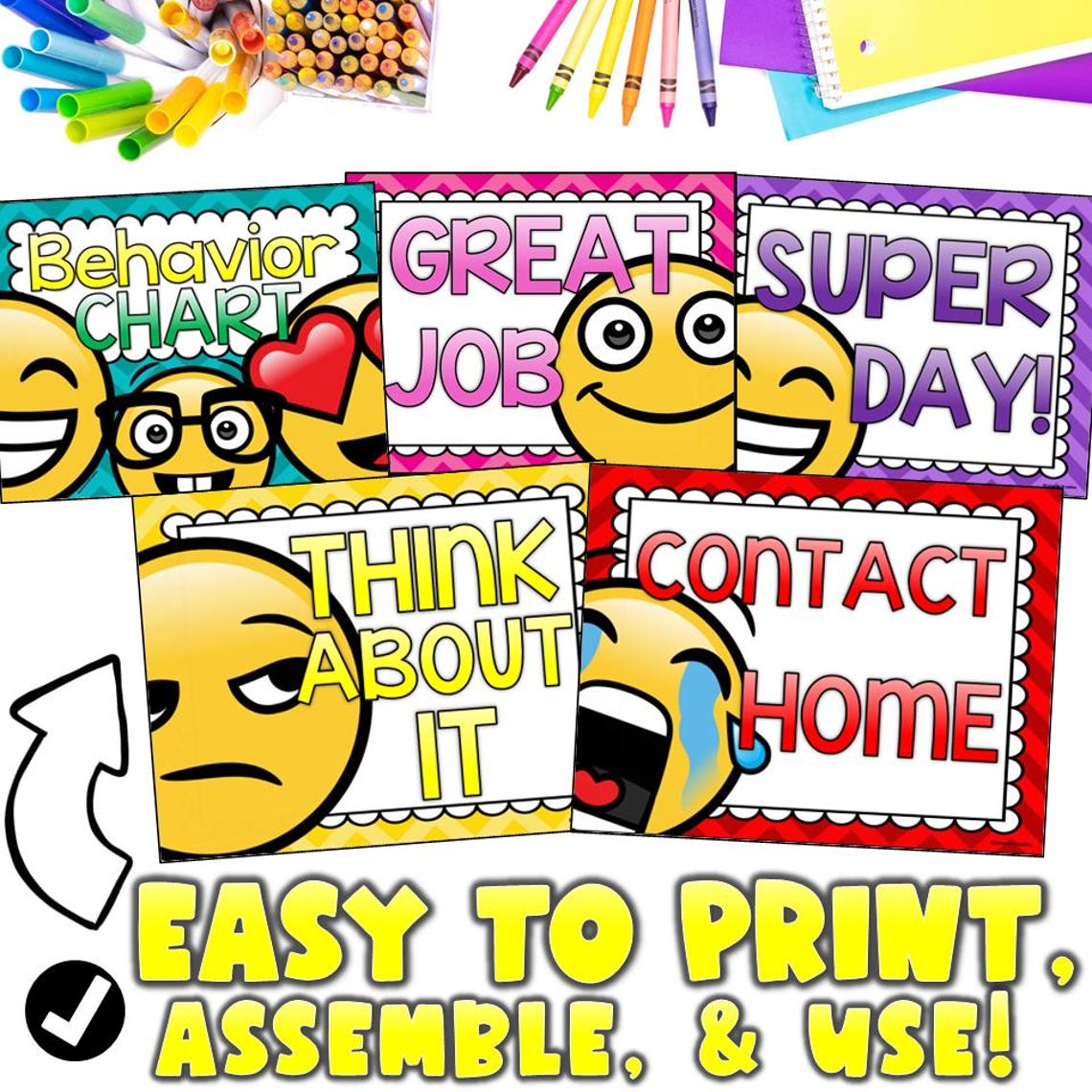 Behavior Clip Chart Emoji Smiley Face Theme for Classroom Management ...