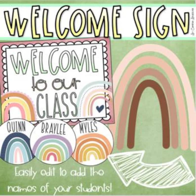 Welcome to Our Classroom Door Sign Display Modern Boho Rainbow Theme ...