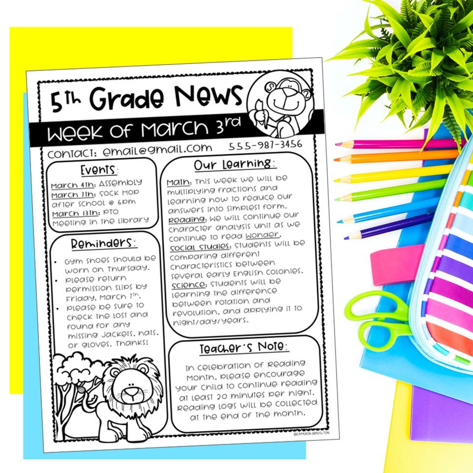 Weekly Classroom Newsletter Template Jungle Safari Theme EDITABLE ...