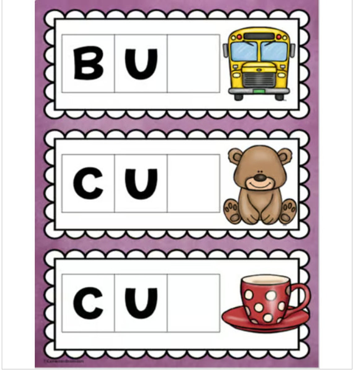 CVC Word Families Phonics Missing Beginning Middle Final Sound Card ...