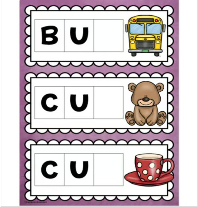 CVC Word Families Phonics Missing Beginning Middle Final Sound Card ...