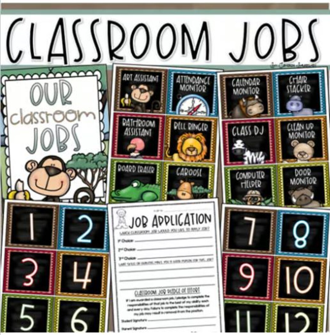 Classroom Jobs Helpers Chart Labels Signs Jungle Safari Theme EDITABLE ...
