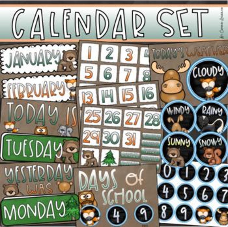Calendar Set Classroom Decor Back to School Woodland Animals Forest ...